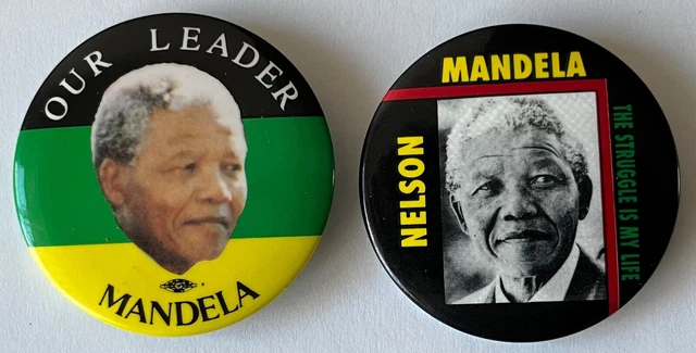 NELSON MANDELA BUTTON Free South Africa anti-apartheid cause ANC civil ...