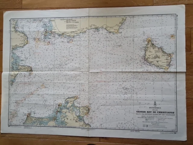 VINTAGE MARITIME CHART Denmark Gedser Rev Og Christianso Nautical ...