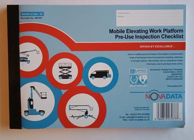 MOBILE ELEVATING WORK Platforms (MEWP) Pre-Use Inspection Checklist £0. ...