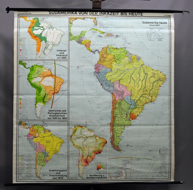 VINTAGE MURAL MAP South American History Inca Period until Present 1967 ...
