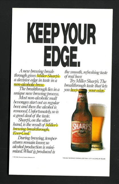 MILLER SHARPS NON-ALCOHOLIC Beer--Keep Your Edge--1990 Print Ad £1.52 ...