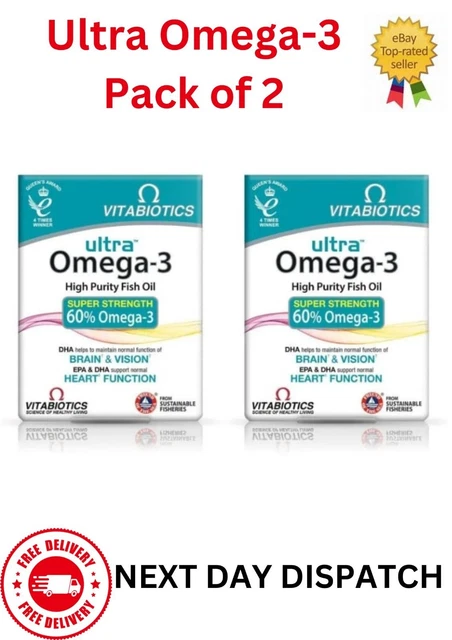 2 X VITABIOTICS ULTRA OMEGA-3 HIGH PURITY FISH OIL SUPER STRENGTH 60% ...
