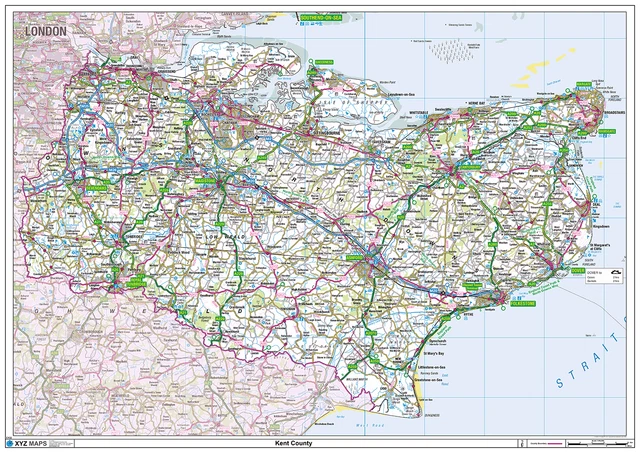 KENT CEREMONIAL COUNTY Map - Wall Map, Poster £24.50 - PicClick UK