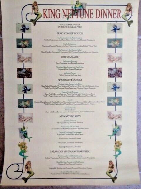 KING NEPTUNE DINNER Menu Sheet - Pacific off South America - 2008 £4.99 ...