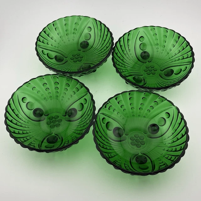 SET OF 4 Hocking Green Burple Bubble Oyster Pearl Glass Footed Berry ...