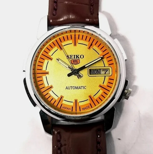 SEIKO AUTOMATIC WATCH caliber-7009 17jewel yellow face Day&Date Men's ...