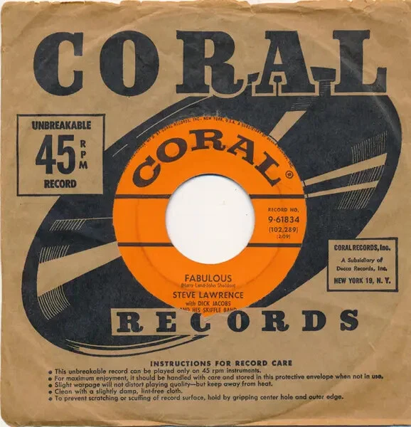STEVE LAWRENCE WITH Dick Jacobs And His Skiffle Group Fabulous Coral EUR 9,30 - PicClick FR