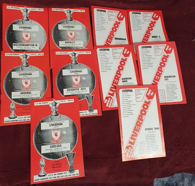 COLLECTION OF 10 Liverpool Programmes 1974/1975/1976 Home Games League ...