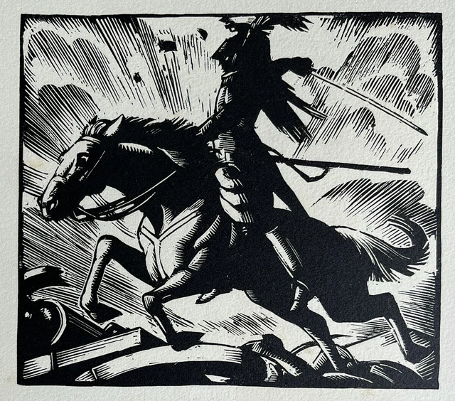 AUGUSTE ROUBILLE GRAVURE sur bois woodcut Le Cheval De Buffon Cavalier ...