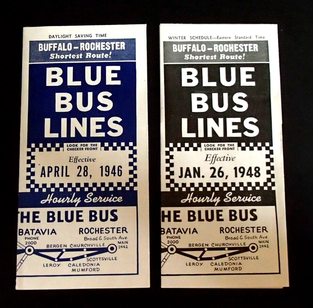 VINTAGE BLUE BUS LINES time tables 1940's Buffalo Rochester, NY-Attica ...