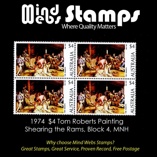 AUSTRALIAN STAMPS, 1974 $4 Tom Roberts 'Shearing the Rams' Painting ...