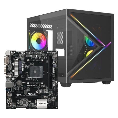 BUNDLE VIDA ARCADE Black ARGB Gaming PC Case + ASRock B450M-HDV AM4 ...