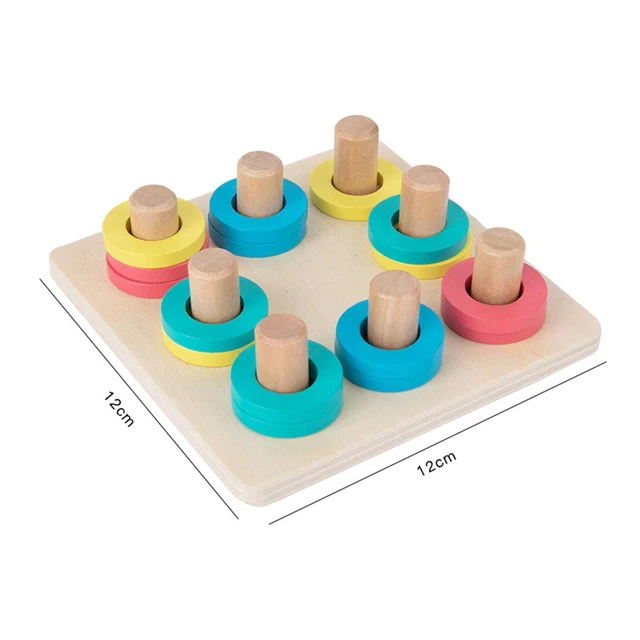WOODEN STACKING RINGS Color Matching Game Board Game Learning Counting ...