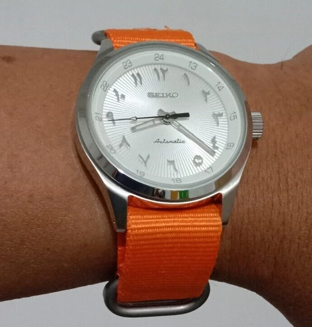 SEIKO 5 SPORTS Mod cadran blanc arabe avec bracelet Nato orange EUR 441 ...