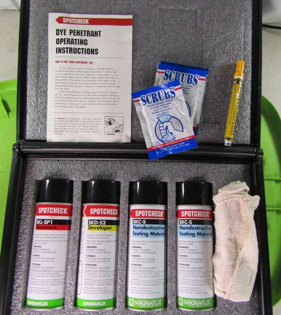 MAGNAFLUX SPOTCHECK TEINTURE Pénétrateur Essai Kit 4 PC W / Étui SKC-5 ...