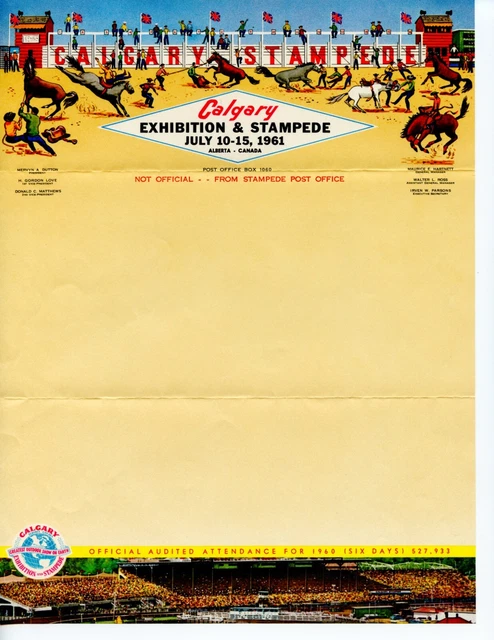 1961 CALGARY STAMPEDE folded letterhead, unused, advertising the ...