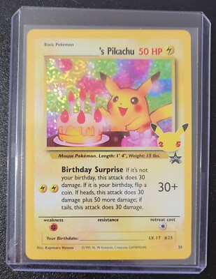 BIRTHDAY PIKACHU #25 Celebrations Pokemon Card 25th Anniversary TCG ...