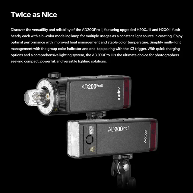GODOX AD200PRO II Flash 200W 2.4G Wireless TTL HSS Bi-color Modeling ...