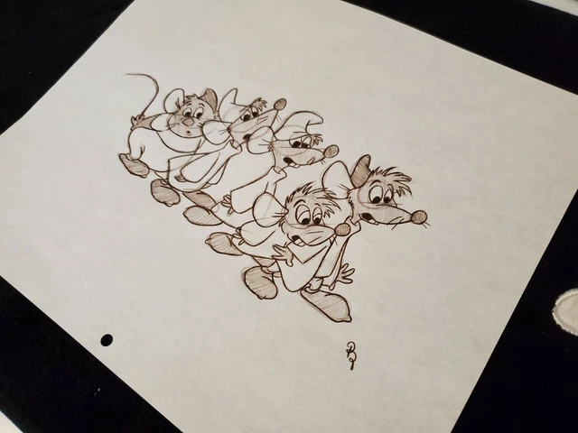 DISNEY CINDERELLA MICE Jac Gus Gus Drawing/sketch animation signed £30. ...
