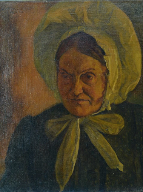 BEAU TABLEAU ANCIEN portrait femme à la coiffe école Allemande Richard ...