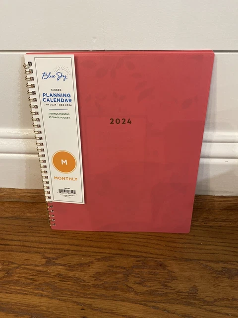 PLANIFICATEUR DE CALENDRIER bleu ciel 2024 mensuel nouvel an mode rose spirale rouge EUR 17,64 ...