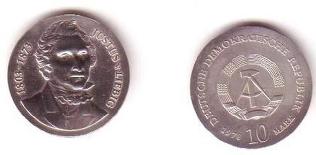 DDR GEDENK MÜNZE 10 Mark Justus von Liebig 1978 Stempelglanz EUR 54,99 ...