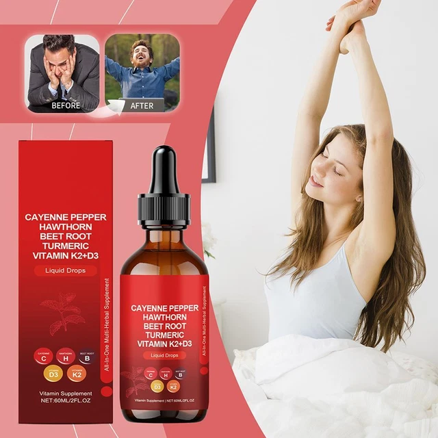 1/2/3PCS CAYENNE PEPPER Hawthorn Beet Root Turmeric Vitamin K2+D3 Drops ...