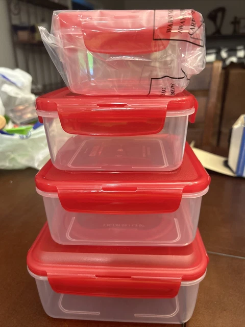 LOCKNLOCK RED SET of 4 Lock N Lock Square Nesting Storage Containers ...