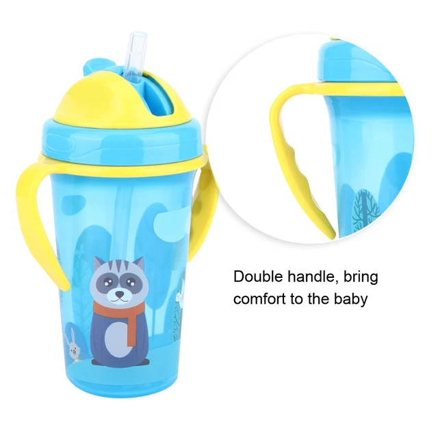 BLUE CUTE CARTOON Baby Infant Cup With Handle Straw Toddler Training ...