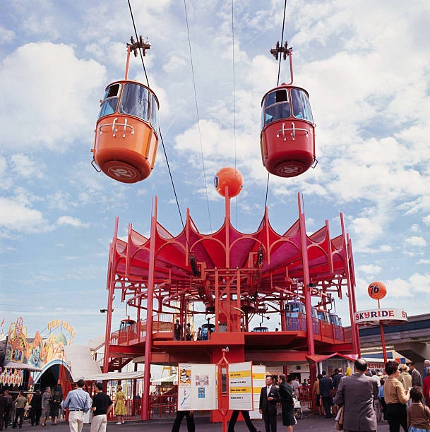 SHOWN HERE ARE Sky Rides Worlds Fair departing from Sky Ride Te- 1962 ...