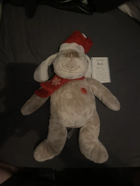 HARRODS MY FIRST 1st Puppy Dog Soft Toy Christmas red hat and scarf ...