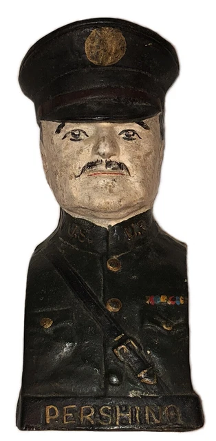 VINTAGE WW1 US General John J Pershing Cast Iron Coin Bank Painted ...