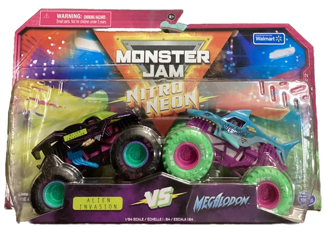 MONSTER JAM TRUCK ALIEN INVASION v MEGALODON 1:64 Series 2 Nitro Neon ...