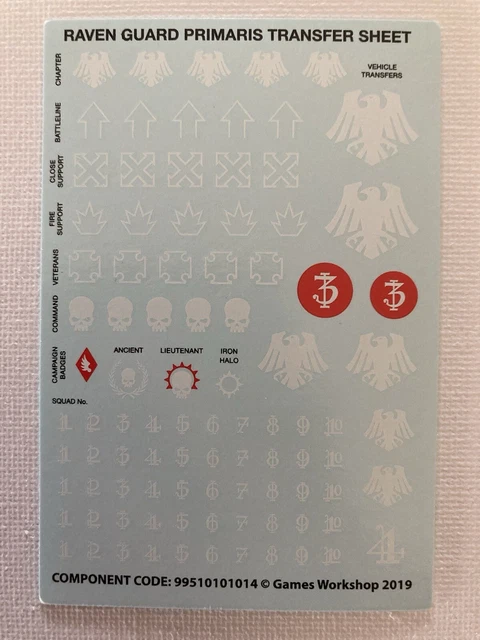 RAVEN GUARD TRANSFER Sheet Primaris Warhammer 40k Games Workshop EUR 6 ...