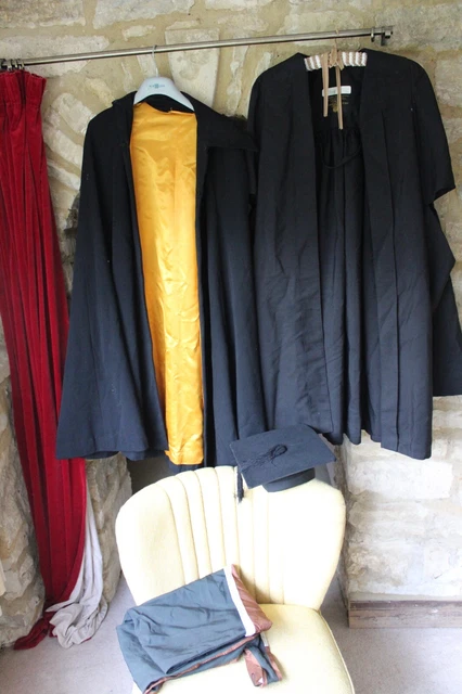VINTAGE EDE & Ravenscroft Academic Graduation Black Gown Cloak Hood ...