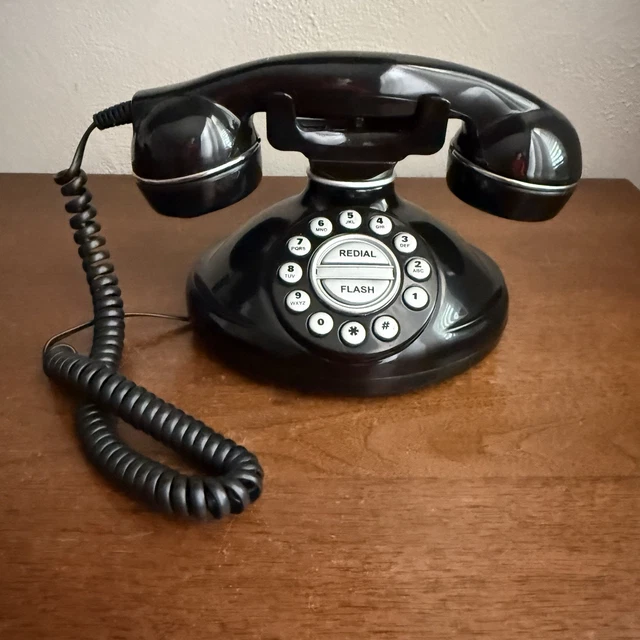 BLACK RETRO STYLE Table Top Black Desk Phone Flash Redial Button £36.31 ...