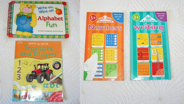 LEARN TO WRITE 123 ABC+ALPHABET +Writing+Numbers 4 Trace / Wipe Clean ...