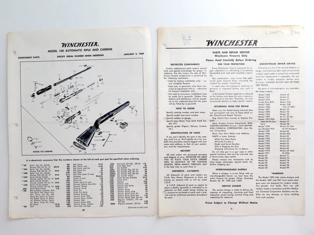 VINTAGE WINCHESTER MODEL 100 Automatic Rifle & Carbine Component Parts ...