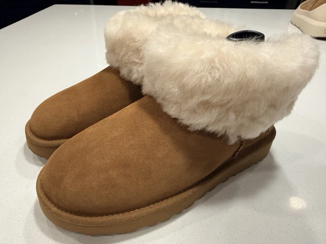 UGG WOMEN'S CLASSIC Mini Fluff Suede Boot In Chestnut Size 7 US MSRP ...