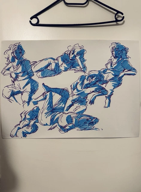 ORIGINAL LIFE DRAWING Sketches, Clothed Female Model Art, Purple And ...
