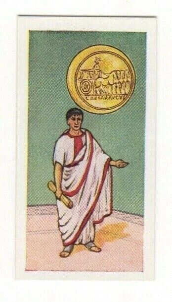 BRITISH COINS & Costumes Cards 1960s. Roman Emperor Augustus. Gold ...