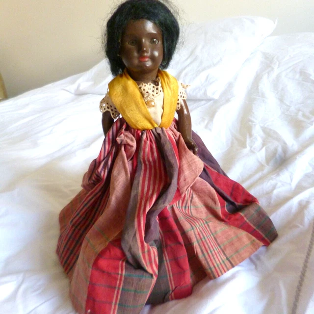ANCIENNE POUPEE NOIRE Antillaise SFBJ 3/0 composition de 27cm 1950 main ...