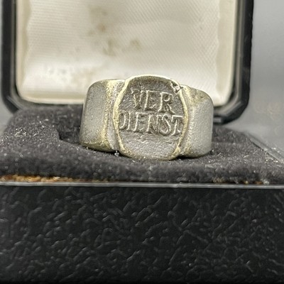 ANTIQUE WW2 GERMAN silver gold plated “Ver Dienst” Signet Ring Size 7 £ ...