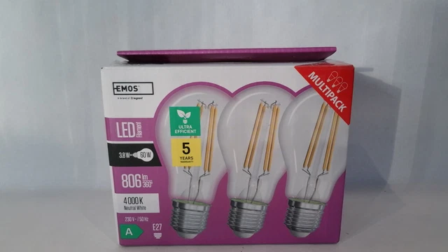 EMOS - LED Filament Light Bulb A60 E27 Base Neutral White Night Lights ...
