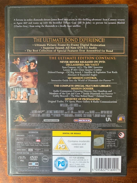 DIAMONDS ARE TOUJOURS DVD James Bond Film 007 2 Disque Ultimate Edition Largeur EUR 18,70 ...
