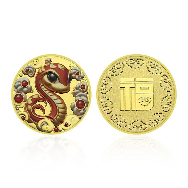 ZODIAC YEAR OF Snake Golden Challenge Coin 2025 Chinese 'Fu' Character ...