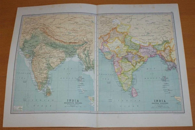 MAP: 1890 BARTHOLOMEW; India, Physical and Political, Ceylon, Nepal ...