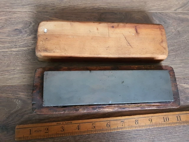 VINTAGE SHARPENING OILED Oil Stone Block In Wooden Box Honing Tool £10. ...