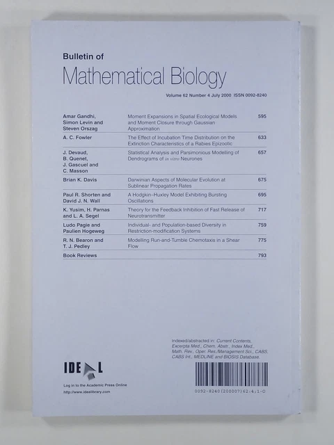 2000 JUL BULLETIN OF MATHEMATICAL BIOLOGY v62#4 ecology MODELING ...