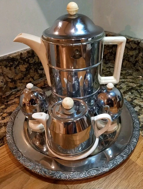 VINTAGE 1950'S KOSY Kraft Heatmaster Coffee Tea & 2 Egg Cup Set Chrome ...